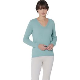 CREATION L PREMIUM Damen Kaschmirpullover mit V-Ausschnitt aqua-meliert Gr&ouml;&szlig;e 36/38