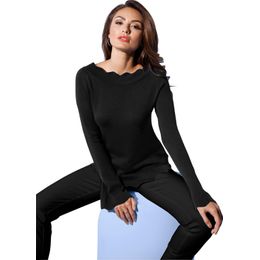 CR&Eacute;ATION L Damen Strickpullover mit Wellenkanten schwarz Gr&ouml;&szlig;e 50
