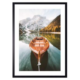 Ars Longa Gerahmter Kunstdruck "A Boat On A Mountain Lake" - (L)70 x (B)50 cm - 35% | Wanddekoration