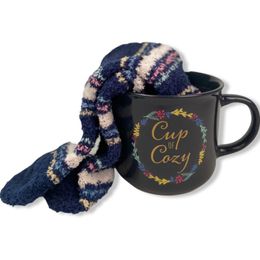 Capelli New York Damen Kuschelsocken 1 Tasse und 1 Paar Socken, Geschenkset mit gem&uuml;tlichen Socken und "Cup of Cozy" Tasse mit Blumen blau 36 (41)