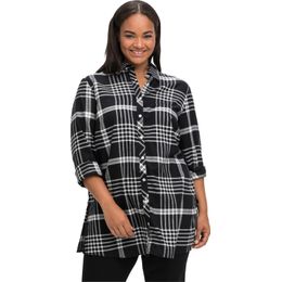 sheego Damen Longbluse mit Karomuster schwarz-kariert Gr&ouml;&szlig;e 58