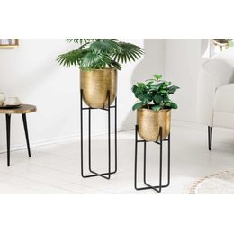 Riess Ambiente 2er Set Blumentopf UNIT 70/50cm gold schwarz Metall Hammerschlag Design Riess-Ambiente rund Glamour Industrie & Loft Modern