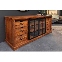 Riess Ambiente Massives Sideboard HERITAGE 150cm natur Akazienholz schwarz Metall Vitrine Riess-Ambiente