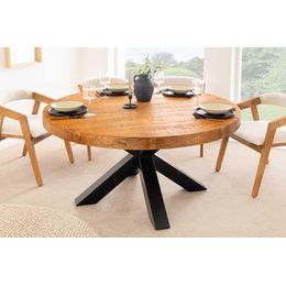 Riess Ambiente Runder Esstisch THOR 140cm natur massives Mangoholz schwarzes Metallgestell Riess-Ambiente Esszimmertisch 6 Personen