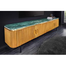 Riess Ambiente Design TV-Board VENEZIANO 160cm messing gr&uuml;n Marmorplatte Mangoholz Retro Riess-Ambiente