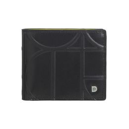 DuDu Up! Geldb&ouml;rse RFID Schutz Leder 10.5 cm in black-bright yellow | Gr.: onesize