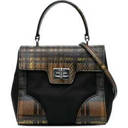 Prada Hobo Bags - Tartan Saffiano Trimmed Tessuto Satchel - Gr. unisize - in Schwarz - f&uuml;r Damen