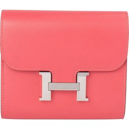 Herm&egrave;s Herm&egrave;s Portemonnaie - Hermes Pink Leather Palladiun H Constance Wallet - Gr. unisize - in Rot - f&uuml;r Damen