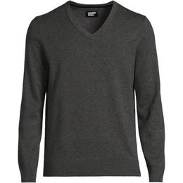 LANDS' END V-Pullover aus Baumwoll-Feinstrick, Herren,  Grau, Baumwolle, by Lands' End