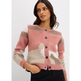 bonprix Gemusterte Strickjacke mit Knopfleiste, rosa