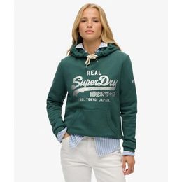 Superdry Damen Baumwolle Metallic-Druck Vintage Logo Kapuzenpullover, Gr&uuml;n & Silber - Gr&ouml;&szlig;e: 38 2102622501866D7Q017