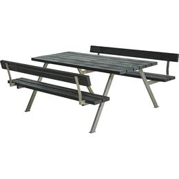 Gruppensitzbank, Gestell Stahl, feuerverzinkt, LxT 1770 x 1850 mm, Kunststoff, schwarz, mit Lehne kaiserkraft