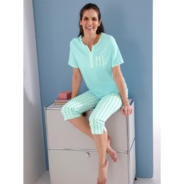 w&auml;schepur w&auml;schepur Damen Capri-Anzug, aquamarin-wei&szlig;-bedruckt, Gr&ouml;&szlig;e 48/50