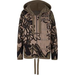 Heine Witt Damen Jacquardstrickjacke mit weitenverstellbarer Kapuze, khaki-schlamm-gemustert, Gr&ouml;&szlig;e 50