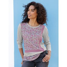 Langarmshirt Heine "Druck-Shirt", Damen, Gr. 44, lila (hellgrau, violett, bedruckt), 78% Polyester, 19% Viskose, 3% Elasthan, Einsatz:5% Elasthan, 95% Polyester, Paisley, gemustert, mehrfarbig, Rundhals, Shirts Langarmshirt