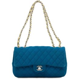 Chanel Hobo Bags - Medium Quilted Perforated Jersey Single Flap - Gr. unisize - in Blau - f&uuml;r Damen