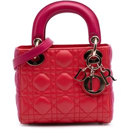 Christian Dior Hobo Bags - Mini Bicolor Lambskin Cannage Lady Dior - Gr. unisize - in Rot - f&uuml;r Damen