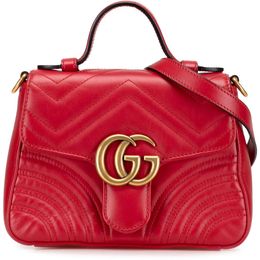 Gucci Hobo Bags - Mini GG Marmont Matelasse Leather Top Handle Bag - Gr. unisize - in Rot - f&uuml;r Damen