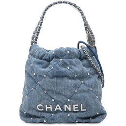 Chanel Hobo Bags - Mini Denim Studded 22 Handbag - Gr. unisize - in Blau - f&uuml;r Damen