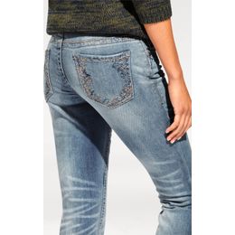 Heine Witt Damen R&ouml;hrenjeans mit Stickerei, bleached, Gr&ouml;&szlig;e 50