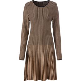 Heine Witt Damen Strickkleid in Plissee-Optik, camel-schwarz-gestreift, Gr&ouml;&szlig;e 46