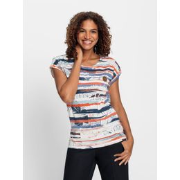 Print-Shirt Casual Looks "Druck-Shirt", Damen, Gr. 48, bunt (dunkelblau, papaya, bedruckt), 100% Baumwolle, gemustert, mehrfarbig, Rundhals, Shirts