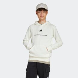 Kapuzensweatshirt adidas Sportswear "B FL HD", Jungen, Gr. 128, wei&szlig; (sanftes wei&szlig;), Obermaterial: 71% Baumwolle, 29% Polyester, normal, Rundhals, angesetztes B&uuml;ndchen, Sweatshirts, mit K&auml;ngurutasche, sportlicher Stil, aus weichem Fleece