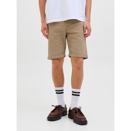 Jack & Jones Shorts JACK & JONES "JJIRICK JJORIGINAL SHORTS SQ 913 SN", Herren, Gr. XS, N-Gr, beige (crockery), Web, Obermaterial: 76% Baumwolle, 22% Polyester, 2% Elasthan, unifarben, regular fit kniefrei, Hosen Shorts, im Five-Pocket Style
