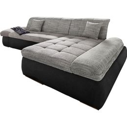Ecksofa DOMO collection "PB Moric wahlweise mit Bettfunktion + Armteilverstellung, L-Form", schwarz (schwarz, wei&szlig;, grau, grau), B:300cm H:80cm T:172cm, Kunstleder SOFTLUX / Struktur (90% Polyester, 10% Polyacryl);Zierkissen: Struktur (90% Polyester, 10% Polyacryl);Microfaser PRIMABELLE (100% Polyester) / Struktur (90% Polyester, 10% Polyacryl), Sofas, Ecksofa, im XXL-Format, B/T/H:300/172/80 cm, 