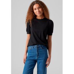 V&eacute;ro Moda T-Shirt VERO MODA "VMKERRY 2/4 O-NECK TOP VMA JRS NOOS", Damen, Gr. S, schwarz, Jersey, Obermaterial: 100% Baumwolle, unifarben, figurumspielend h&uuml;ftlang, Rundhals, Puff&auml;rmel, Shirts T-Shirt, mit Rundhalsausschnitt