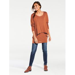 Rundhalsshirt Heine "Rundhals-Shirt", Damen, Gr. 34, orange, 95% Viskose, 5% Elasthan, unifarben, Rundhals, Shirts Rundhalsshirt