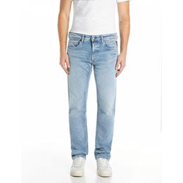 Straight-Jeans Replay "GROVER", Herren, Gr. 36, L&auml;nge 34, blau (light blau 938), Denim/Jeans, Obermaterial: 99% Baumwolle, 1% Elasthan, straight fit lang, Jeans Straight-Jeans, in vielen verschiedenen Waschungen, mit Stretch