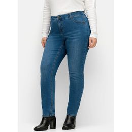 Stretch-Jeans sheego, Damen, Gr. 80, Langgr&ouml;&szlig;en, blau (blau denim), 99% Baumwolle, 1% Elasthan, unifarben, lang, Jeans