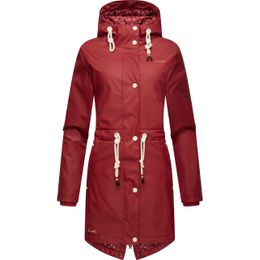 Regenjacke Navahoo "Flower of Ocean", Damen, Gr. S (36), rot (blutrot), Obermaterial: 70% Polyester, 30% Polyurethan; Innenfutter: 100% Polyester; &Auml;rmelfutter: 100% Polyester; Wattierung: 100% Polyester, gerade ca. Mitte Oberschenkel, hoch geschlossener Ausschnitt, &Auml;rmel ohne &Auml;rmelschlitz Rippstrickb&uuml;ndchen, Jacken Regenjacke, Wasserdichter Damen Outdoor Regenmantel