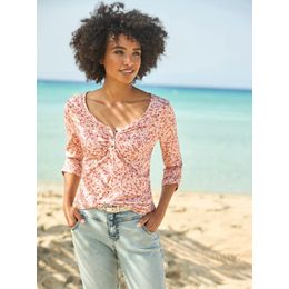 3/4-Arm-Shirt Heine "Druck-Shirt", Damen, Gr. 36, orange (sand, papaya, bedruckt), 95% Viskose, 5% Elasthan, gebl&uuml;mt, gemustert, Rundhals, Shirts 3/4-Arm-Shirt