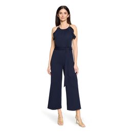 Overall Vera Mont "Damen mit Volant", Damen, Gr. 38, Normalgr&ouml;&szlig;en, blau (night sky), Obermaterial: 95% Polyester, 5% Elasthan, festlich, figurumspielend, amerikanischer Ausschnitt, Overalls Overall, Bindeband