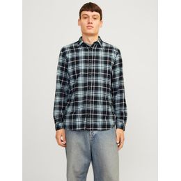 Jack & Jones JACK & JONES Herren Langarmhemd "JJJOSHUA FALL FLANNEL SHIRT LS", blau, Gr. L, unifarben, Web, Obermaterial: 60% Baumwolle, 40% Polyester, Hemden
