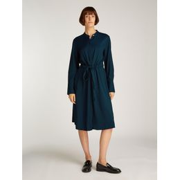 Tommy Hilfiger Damen Blusenkleid "SOFT VIS COLARLESS SHIRT DRESS", blau, Gr. 36, unifarben, Web, Obermaterial: 100% Viskose, Kleider, mit Bindeband