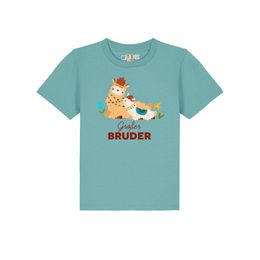 watabout.kids T-Shirt 'Lama Gro&szlig;er Bruder' Jungen Gr&ouml;&szlig;e 122/128 beige / blau / t&uuml;rkis / hellorange