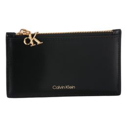 Calvin Klein Damen Kartenetui "CK PULLER 6CC ZIP CARDCASE"schwarz, Leder, unifarben, Kleinlederwaren, Kreditkartenetui mit CK-Anh&auml;nger und
