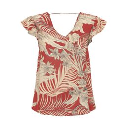 Only Damen V-Shirt "ONLPALINA LIFE SS V-NECK TOP PTM", rot, Gr. XS, gemustert, Single Jersey, Obermaterial: 100% Viskose, Shirts