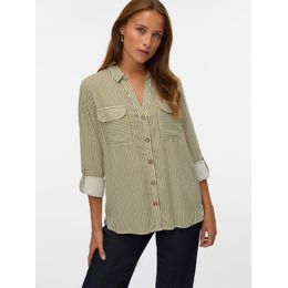 V&eacute;ro Moda Hemdbluse VERO MODA "VMBUMPY L/S SHIRT NEW WVN GA NOOS", Damen, Gr. XS, wei&szlig; (capulet olive stripes:snow wei&szlig;), Web, Obermaterial: 100% Viskose, gestreift, regular fit Po-bedeckend, V-Ausschnitt, mit Riegel Manschette, Blusen Hemdbluse, Viskose, regular fit
