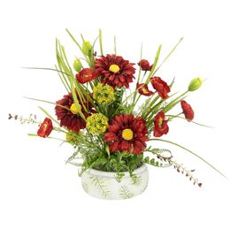 Kunstblume I.GE.A., B:36cm H:38cm L:36cm, rot, Polyester, Kunstpflanzen, "Blumenarrangement aus Gerbera und Mohnblumen in Schale aus Keramik",