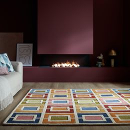 Wollteppich FLAIR RUGS, B:120cm H:10mm L:170cm, bunt, Wolle, Wohnzimmer, Teppiche, "Retro Blocks mit Hoch-Tief-Effekt", handgeschnitzter