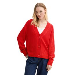Damen Cardigan, rot, Gr. XL, Tom Tailor Denim, Strick, Obermaterial: 50% Baumwolle, 50% Polyacryl, Strickjacken, mit Strickstruktur und Knopfleiste