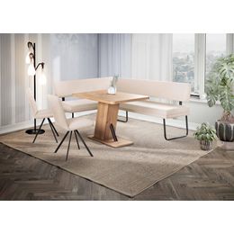 Eckbankgruppe Home Affaire "Gabi Essecke, Sitzgruppe, Eckbankgruppe, K&uuml;chenbankgruppe", helles beige, hellbeige, schwarz, B:214cm H:87cm T:164cm, MDF, Massivholz, Metall, Polyester, Spanplatte, Sitzm&ouml;bel-Sets, Eckbankgruppe, Gestell aus matt-schwarzem Flachmetall, stabil, 2-Stoff-Design