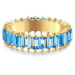 YOKOAMII Damen Fingerring "Y88", 56, 2,6mm, blau, Fingerringe, Ring gelbgold Kristall blau