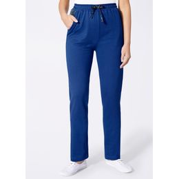 Jerseyhose Classic Basics, Damen, Gr. 50, Normalgr&ouml;&szlig;en, blau (royalblau), 100% Baumwolle, gemustert, mehrfarbig, lang, Hosen Jerseyhose