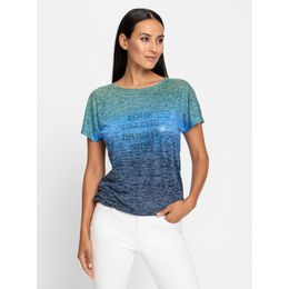 Kurzarmshirt Heine "Shirt", Damen, Gr. 42, blau (marine, bedruckt), 65% Polyester, 35% Viskose, bedruckt, gemustert, mehrfarbig, Rundhals, Shirts