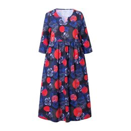 Ulla Popken Kleid Damen Gr&ouml;&szlig;e 62/64 indigo / rot / schwarz / wei&szlig; Winterkleid